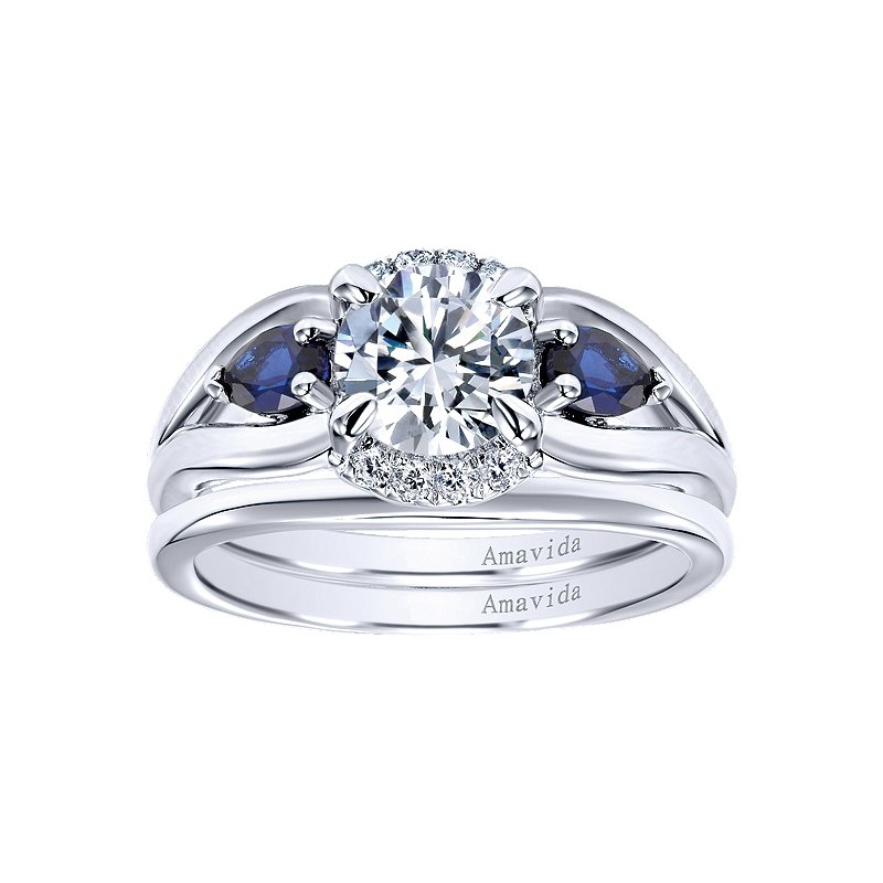Gabriel NY Platinum Sapphire and Diamond Partial Halo Engagement Ring ...