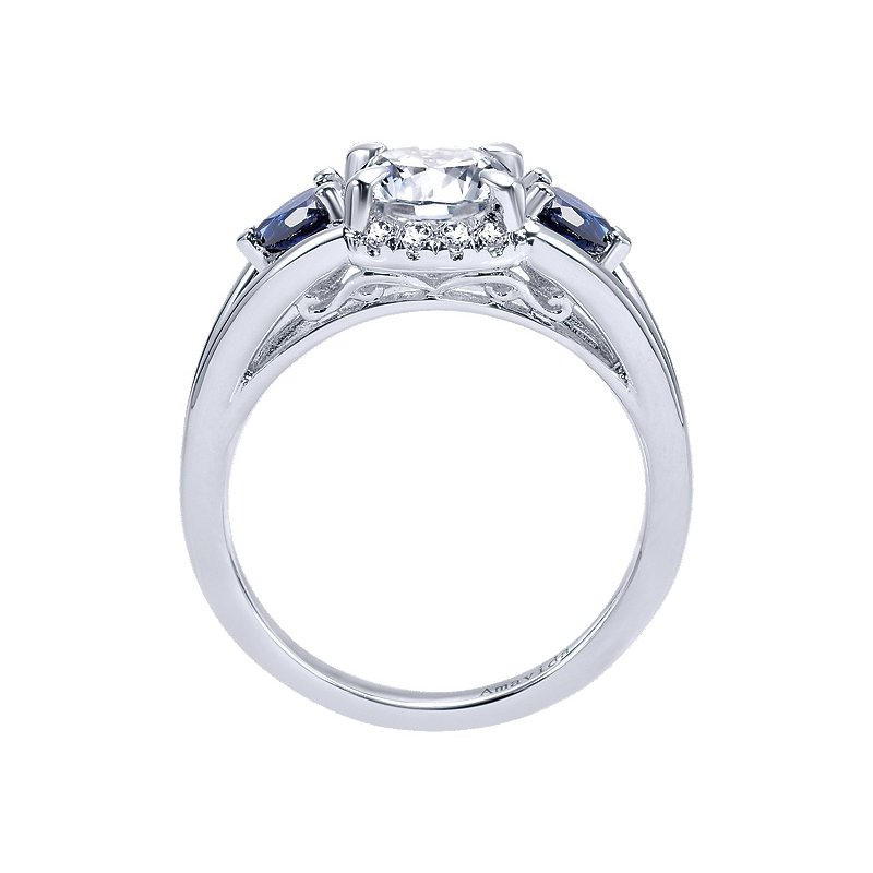 Gabriel NY Platinum Sapphire and Diamond Partial Halo Engagement Ring ...