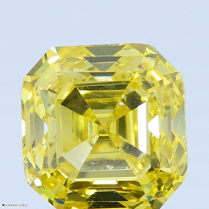 Colored Diamonds 3.03 Sq. Emerald Color Treated Fancy Vivid Yellow SI2 ...