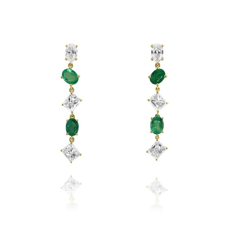 Yael Designs Emerald & Diamond Dangles 18KY 260-29775 - London Gold