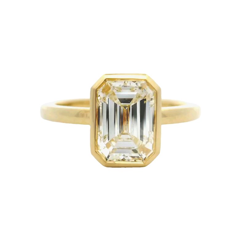 Cline Custom 18K Yellow Gold Bezel Set 2.01Ct Emerald Cut Diamond 100 ...