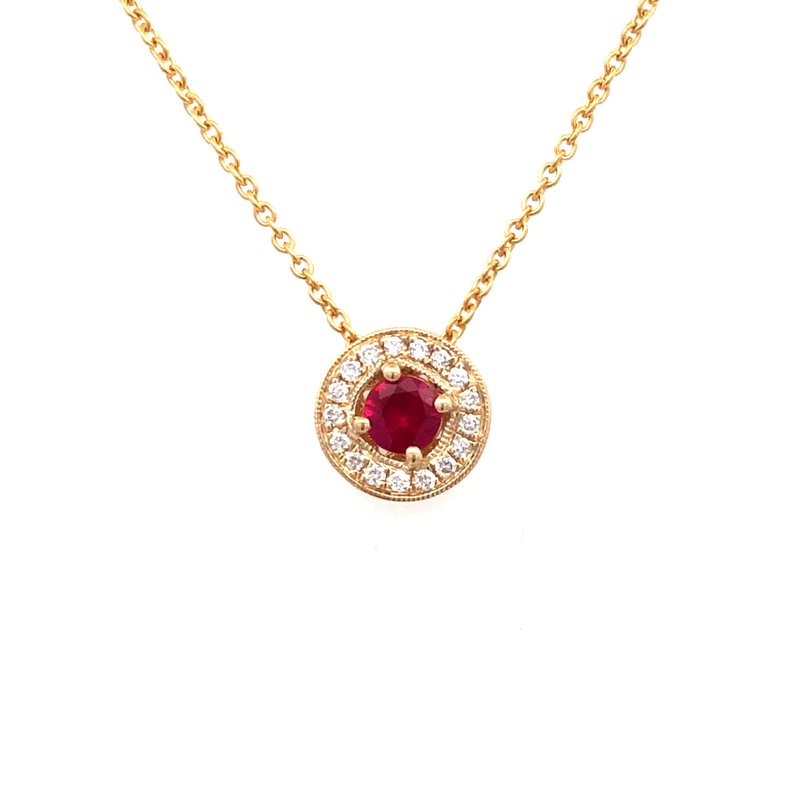Cline Ruby and Diamond Halo Pendant 230-1143 - Cline Jewelers